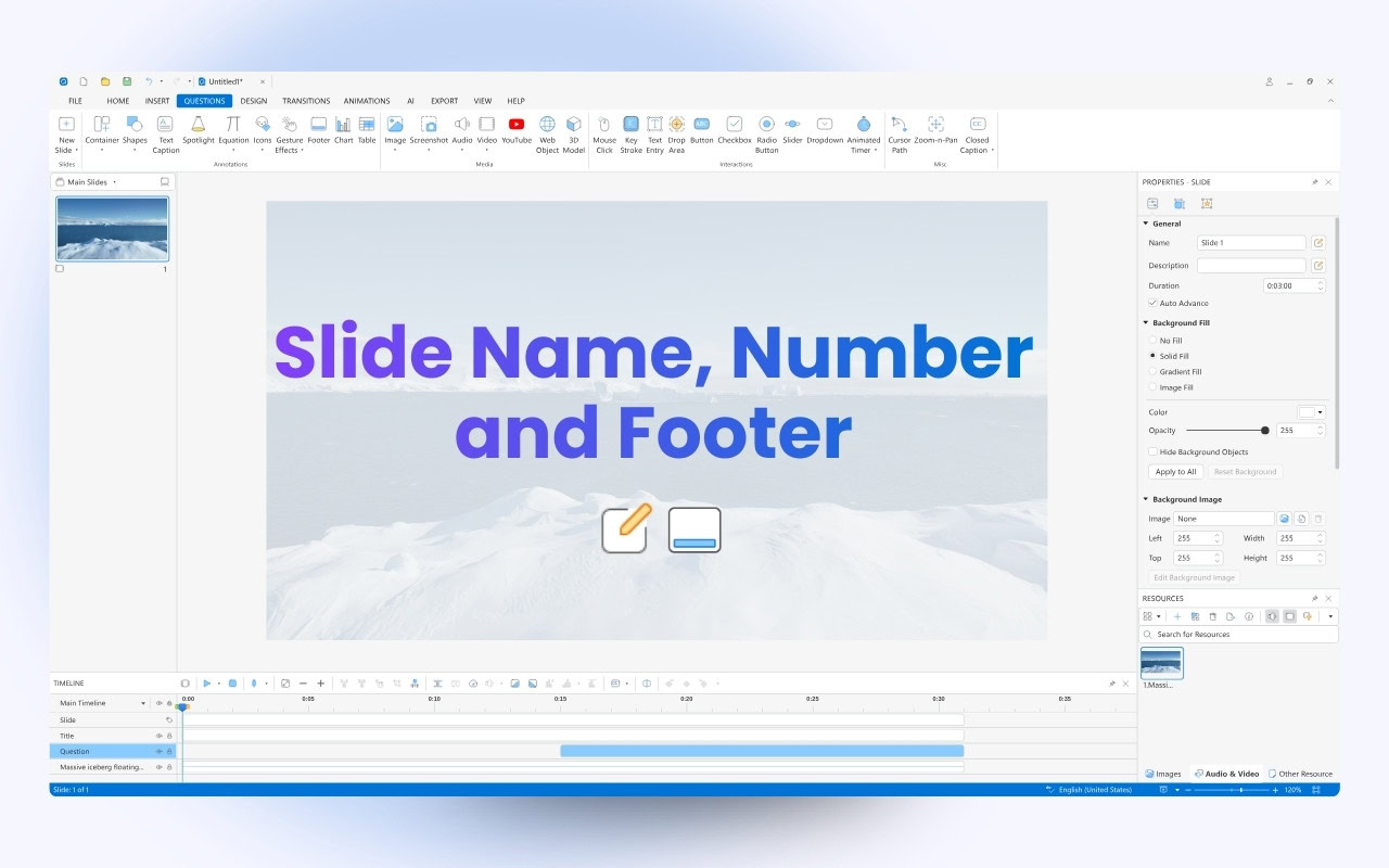 How to Add Slide Titles and Numbers in ActivePresenter 10