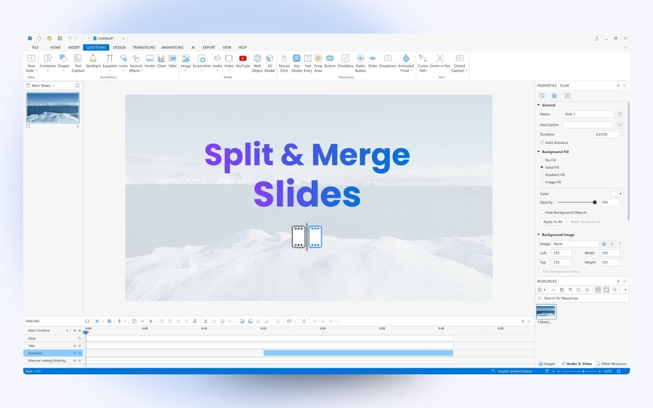 How to Split and Merge Slides in ActivePresenter 10